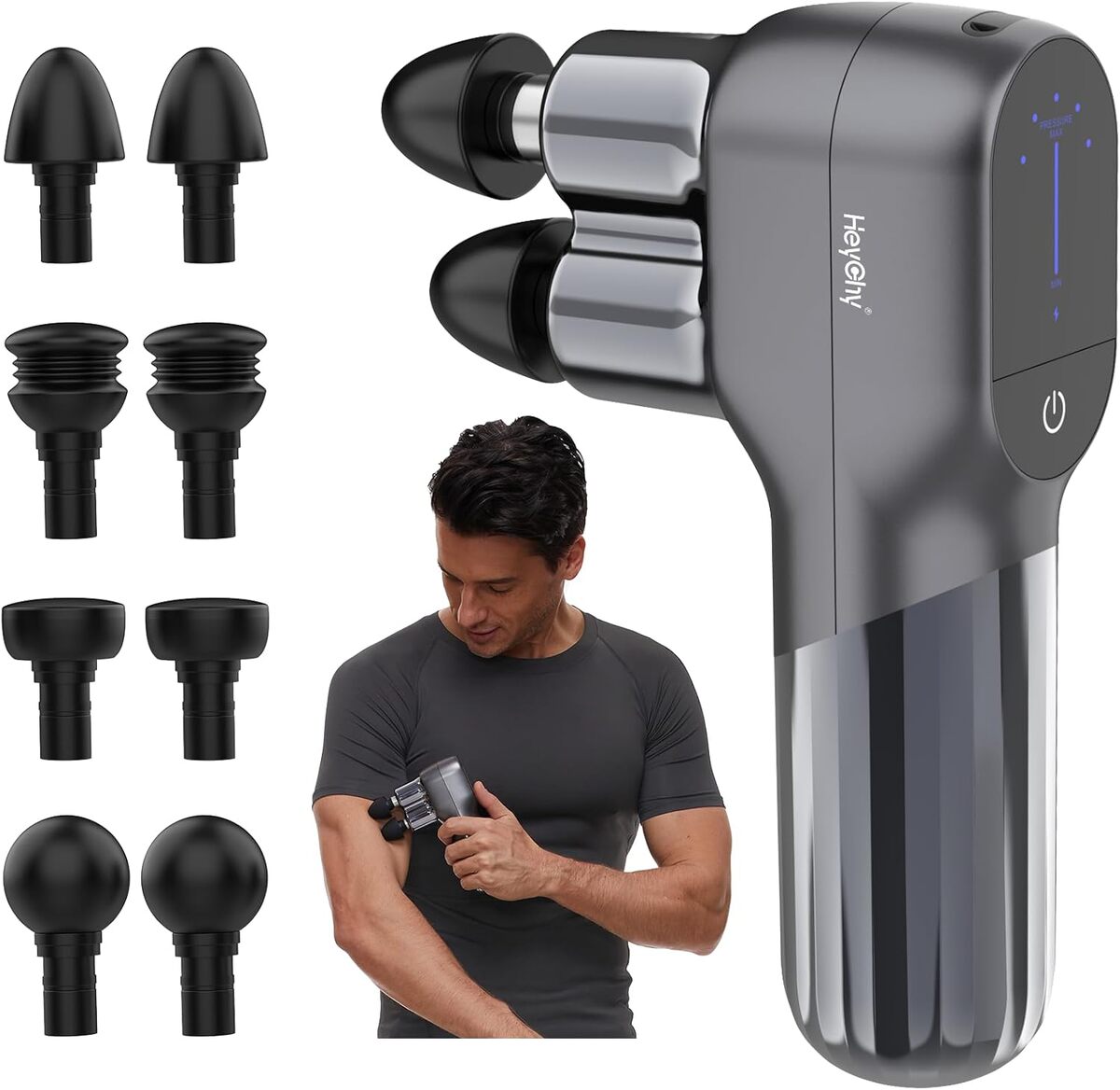 Test du mini pistolet de massage Heychy : double tête pour une ...